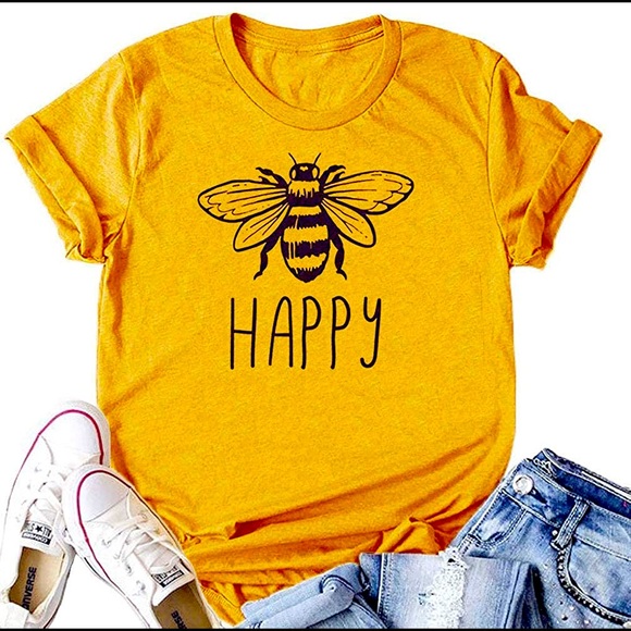 Tops | New S M L Xl Bee Happy Tee Yellow Tshirt Boutique | Poshmark